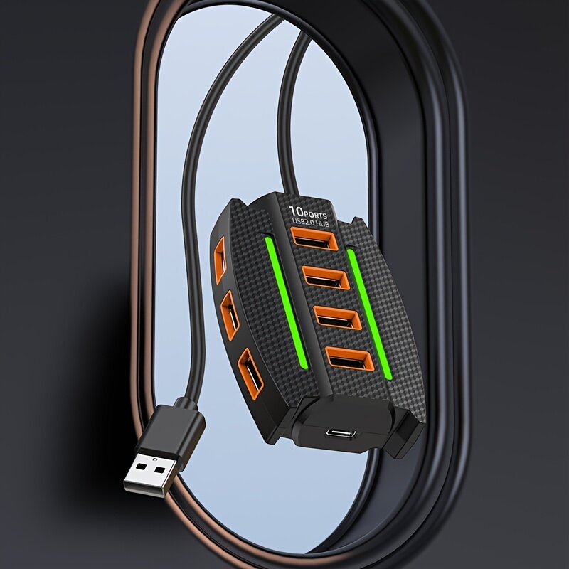 Портативный многопортовый USB-хаб с RGB-подсветкой, черный, ABS-пластик, Plug and Play
