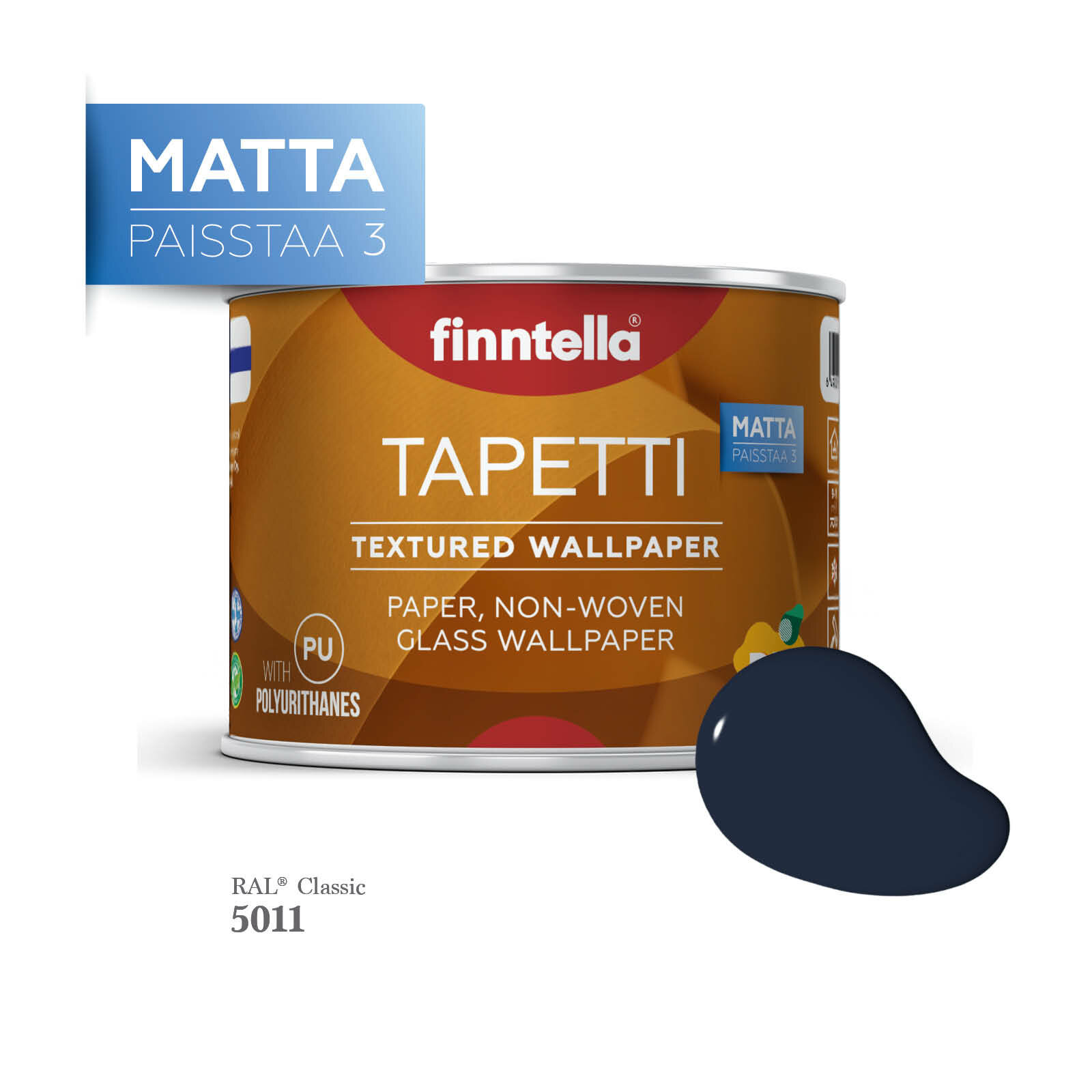 Матовая краска для обоев под окраску TAPETTI Matta FINNTELLA, Цвет RAL 5011 Стальной синий (Steel blue), 0,45л