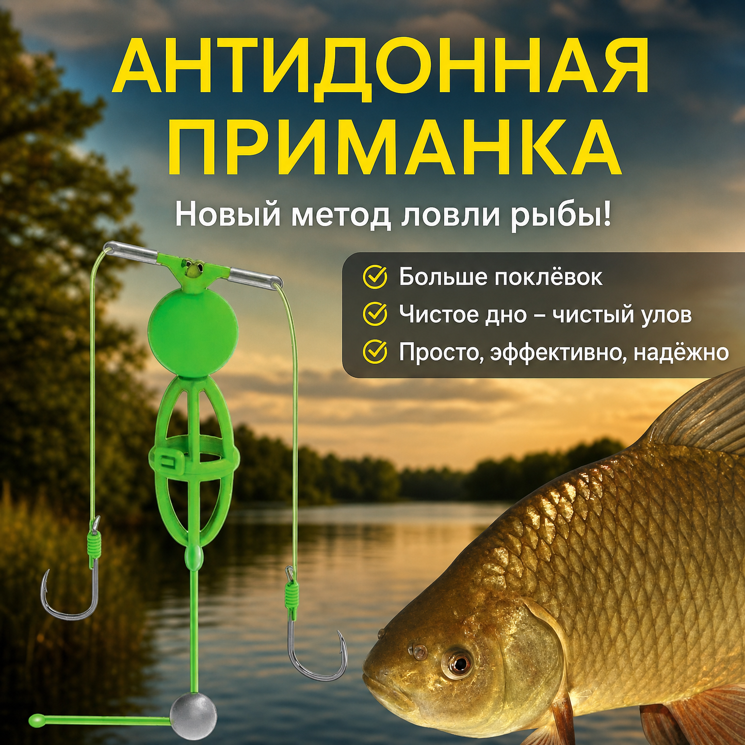 Антидоенная приманка для рыбы. Донная снасть. Кормушка фидерная, донка на карася, Приманка для карася (Цвет товара: зеленый)