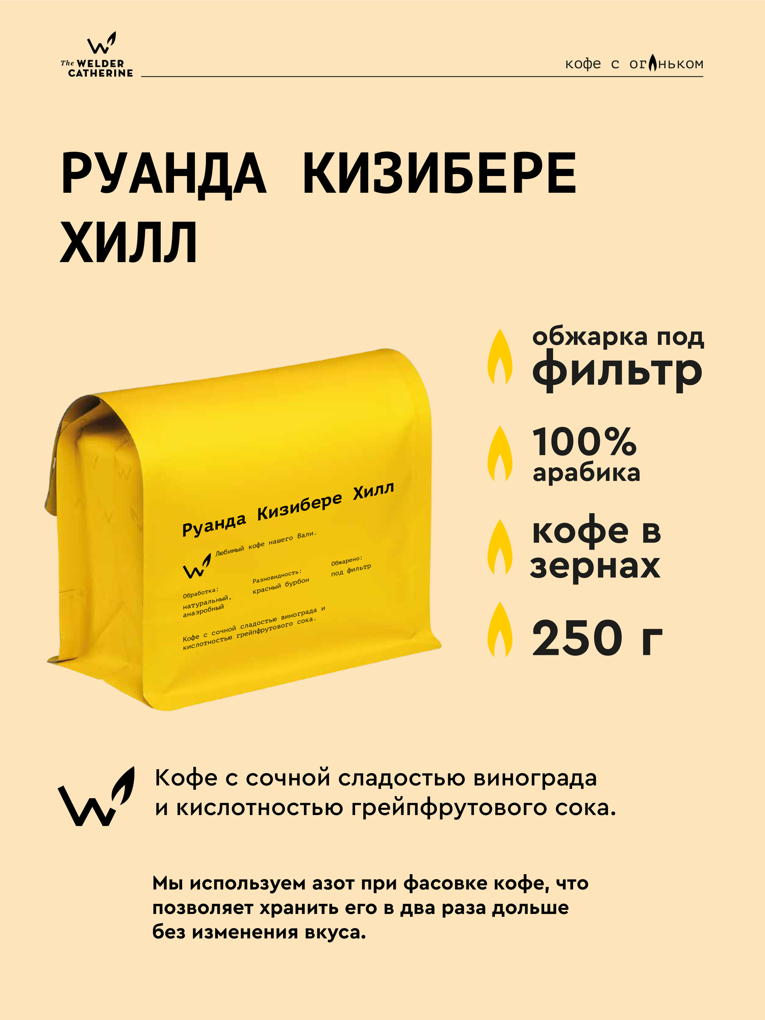Кофе в зернах Сварщица Екатерина "Руанда Кизибере Хилл" под фильтр - 250 гр