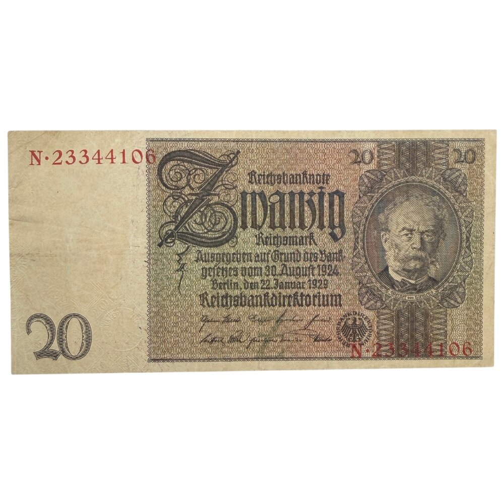 Веймарская республика (Германия) 20 рейхсмарок (марок) 1929 г. (Литера Z) (Серия N)