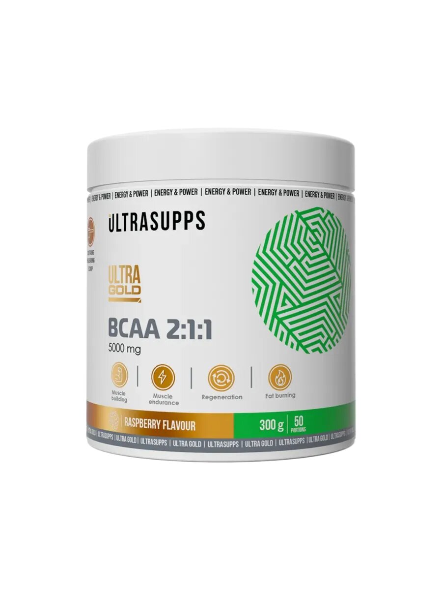 Ультрасаппс Ультра Голд БЦАА 2:1:1 / Ultrasupps Ultra Gold BCAA 2:1:1 Raspberry порошок со вкусом малины массой 300 г 1 шт