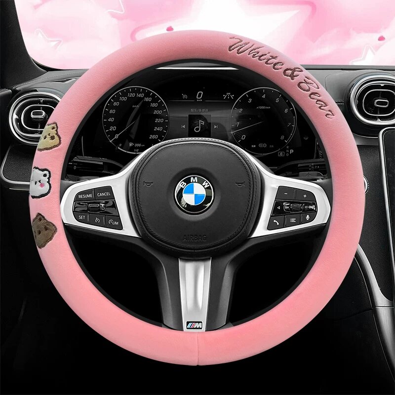 Три Медведя Плюшевый Чехол на Руль для BMW 3/5 Серии Круглый Розовый