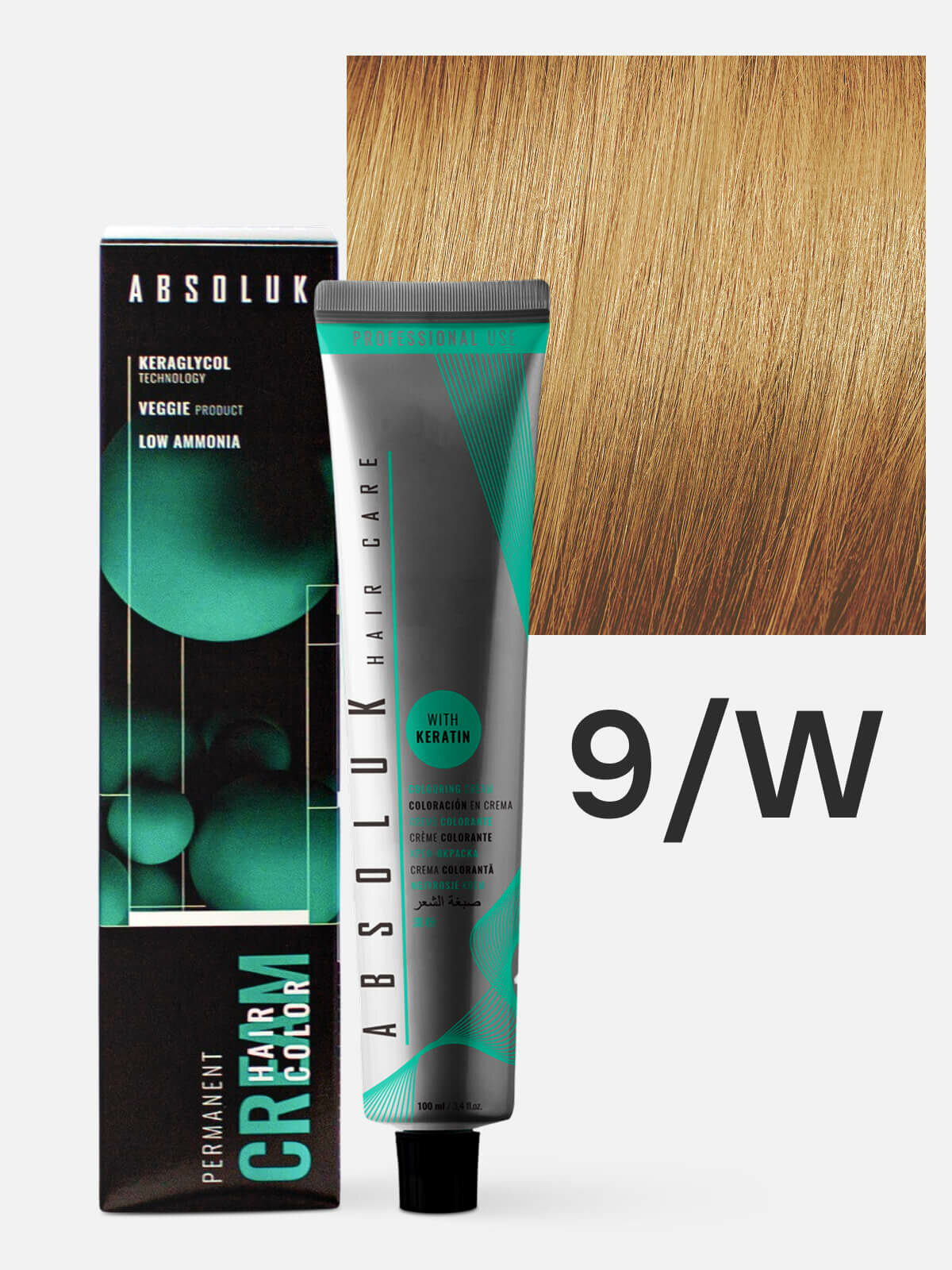 Крем - краска для волос профессиональная Absoluk Hair Color Cream 9. W Блонд Теплый, 100 мл