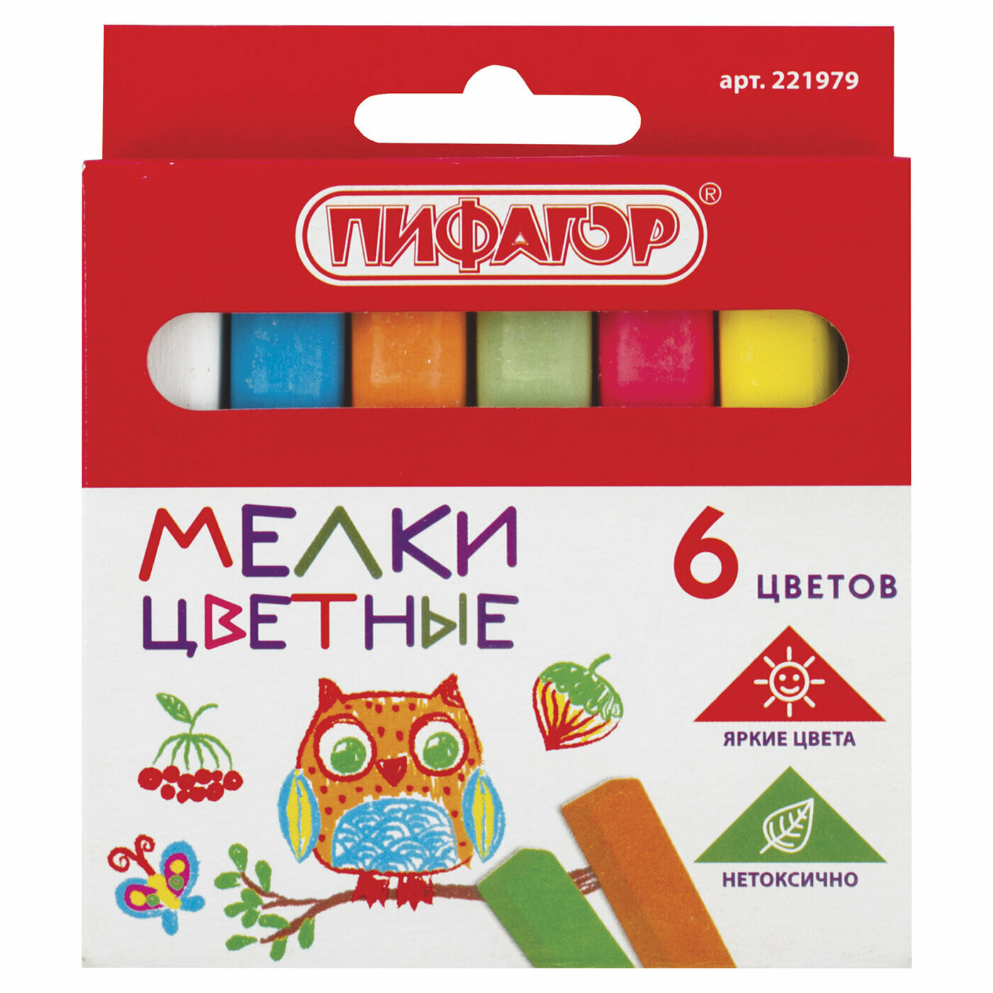 Мел цветной Пифагор набор 6 штук, квадратный (НМЦ 6)