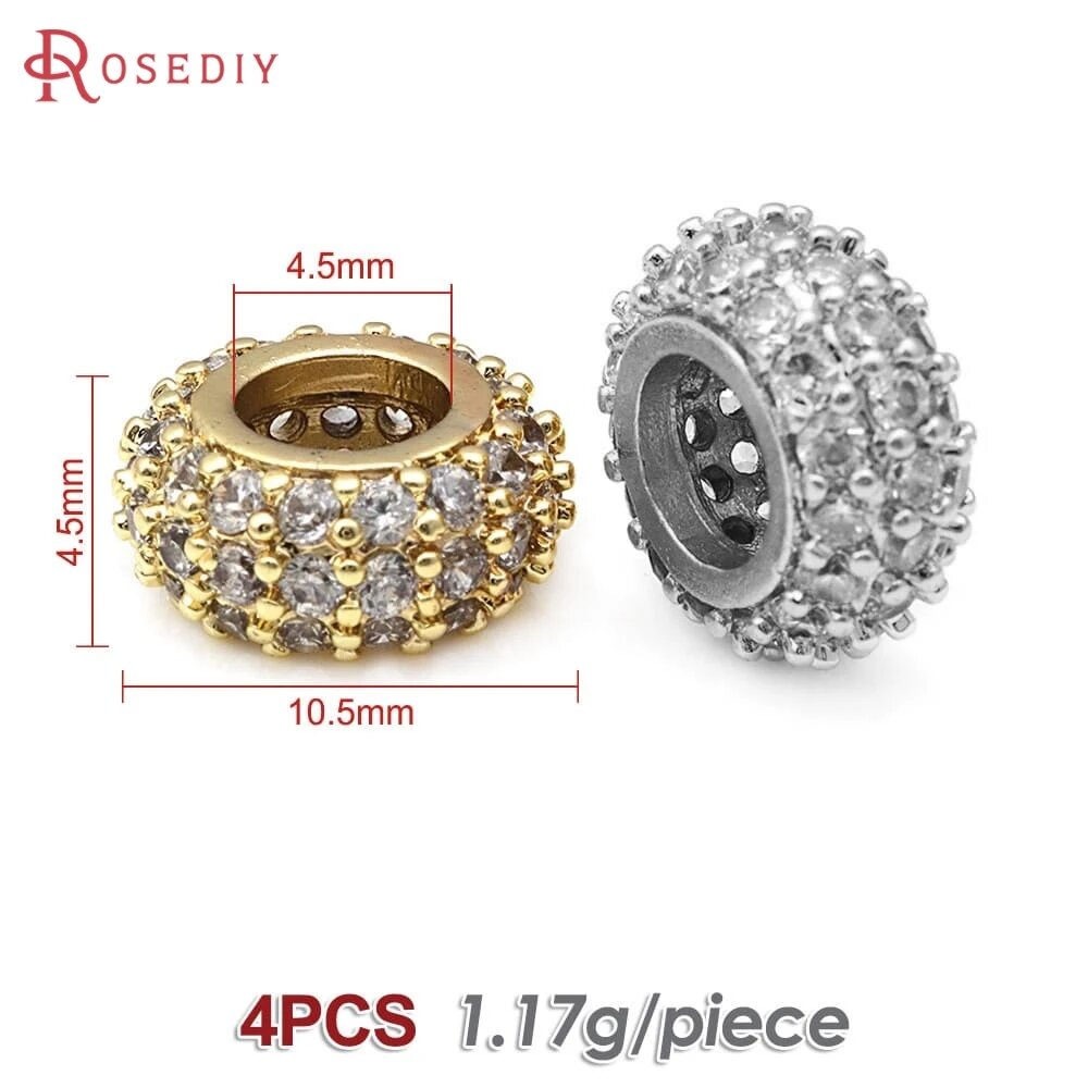 Бусины-разделители Rosediy из латуни с цирконами, золотистого цвета, для браслетов