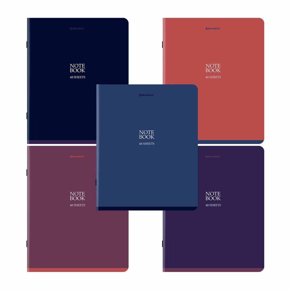 Тетрадь общая 48л, А5 Brauberg "NoteBookMono", клетка, скрепка, soft touch, набор 5шт. (404911)