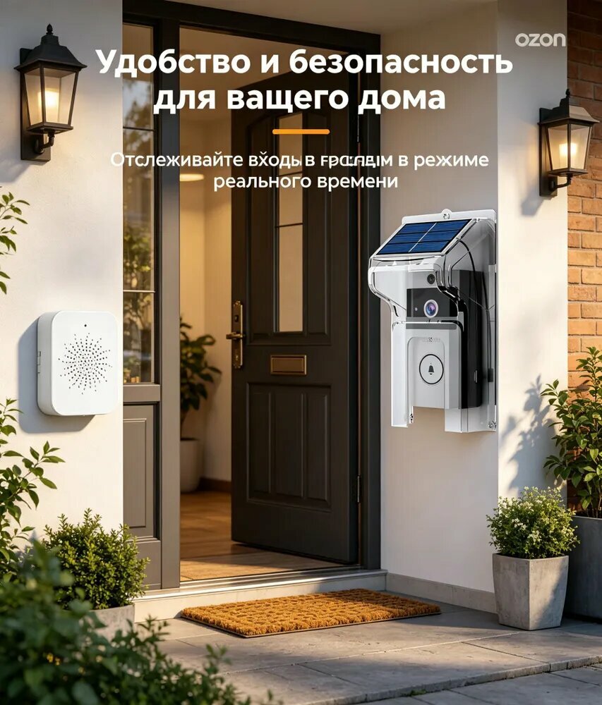 Звонок дверной, Беспроводной видеодомофон с защитой от солнечного дождя