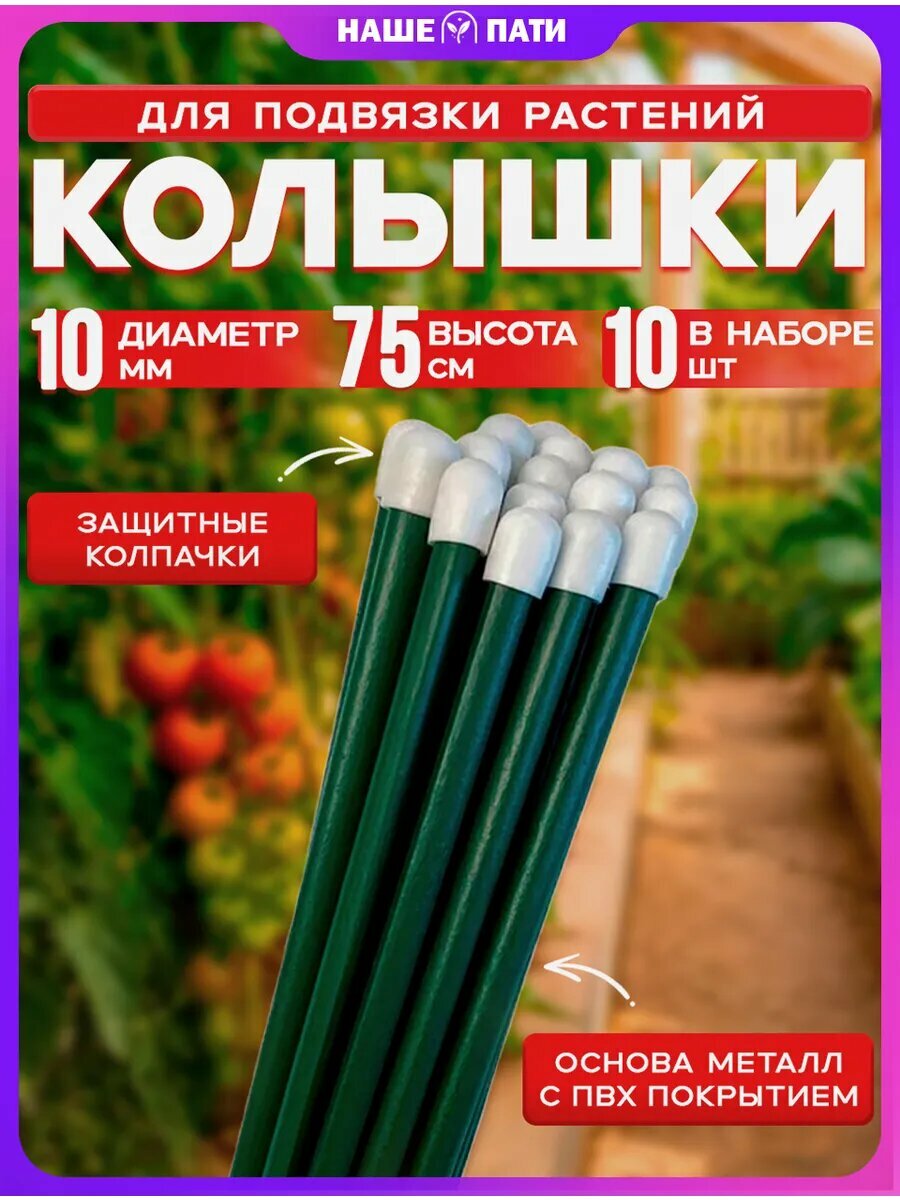 Колышки садовые для подвязки металлические 0.75м (10 штук)