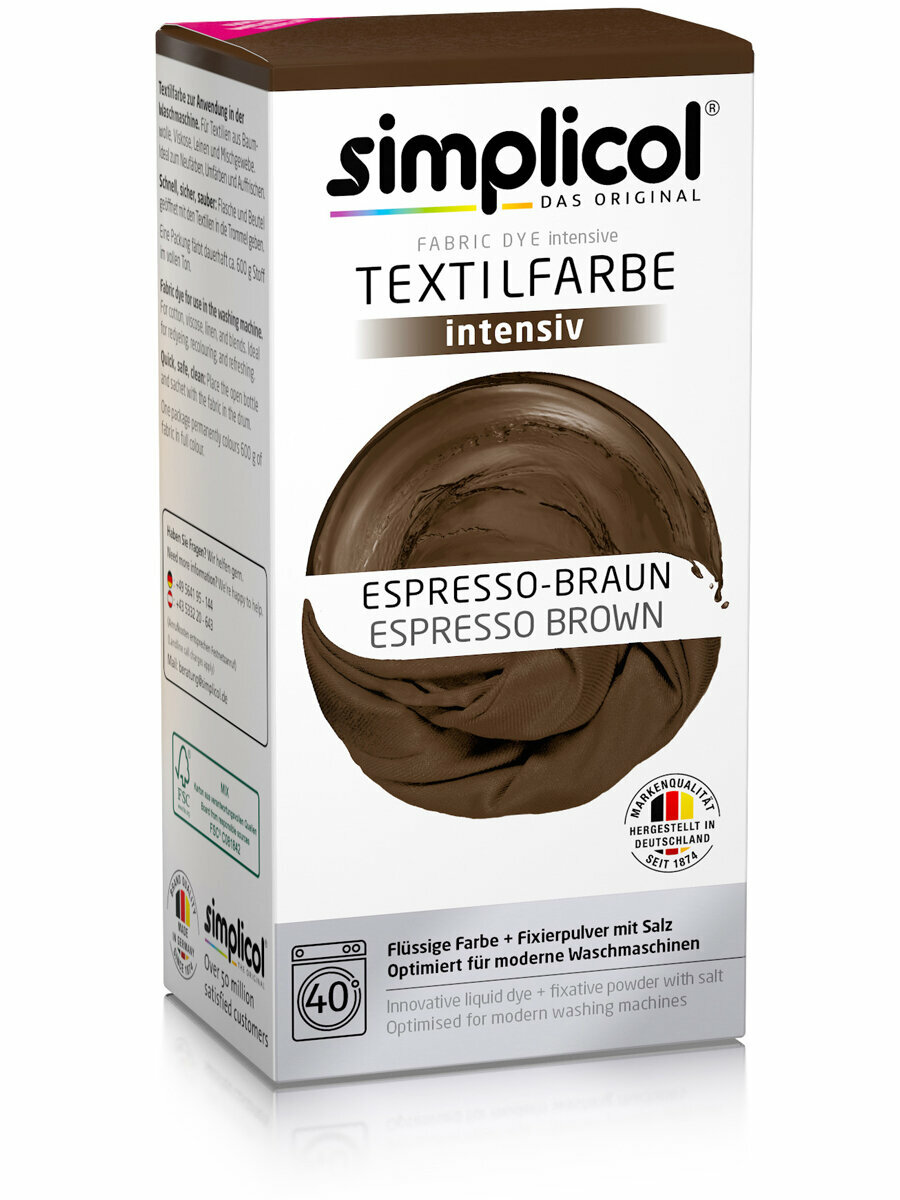 Текстильная краска Simplicol All-in-1 INTENSIV, коричневая (краска 150 мл, фиксатор 400 г), для окраш. одежды и тканей
