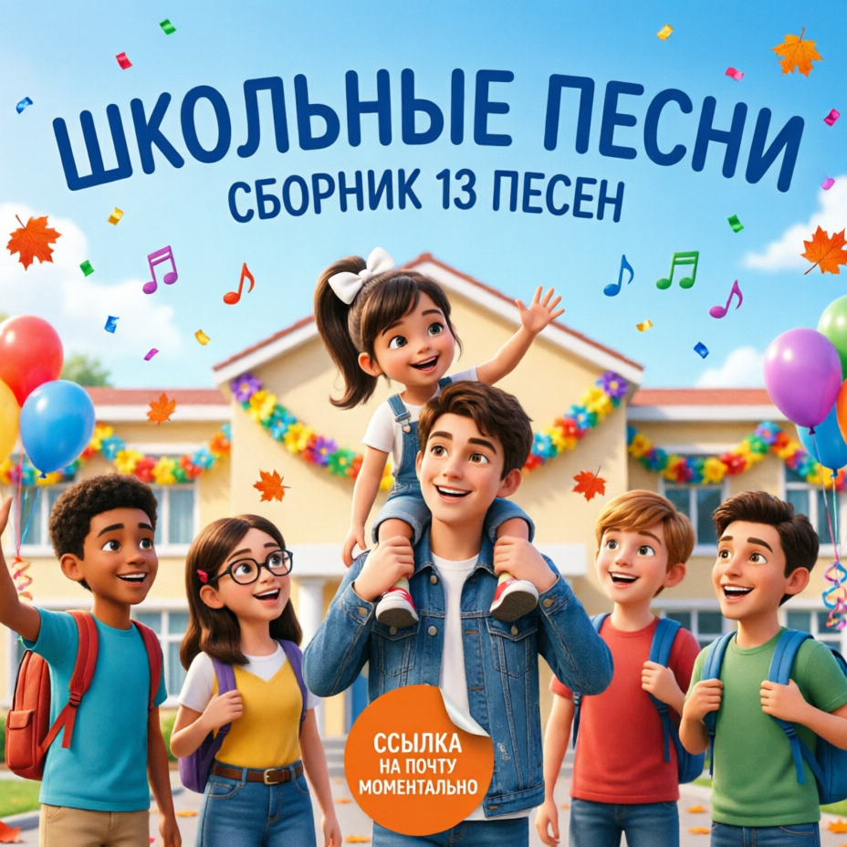 Сборник песен про Первое сентября. 13 mp3 файлов в архиве приходят на почту после оплаты.