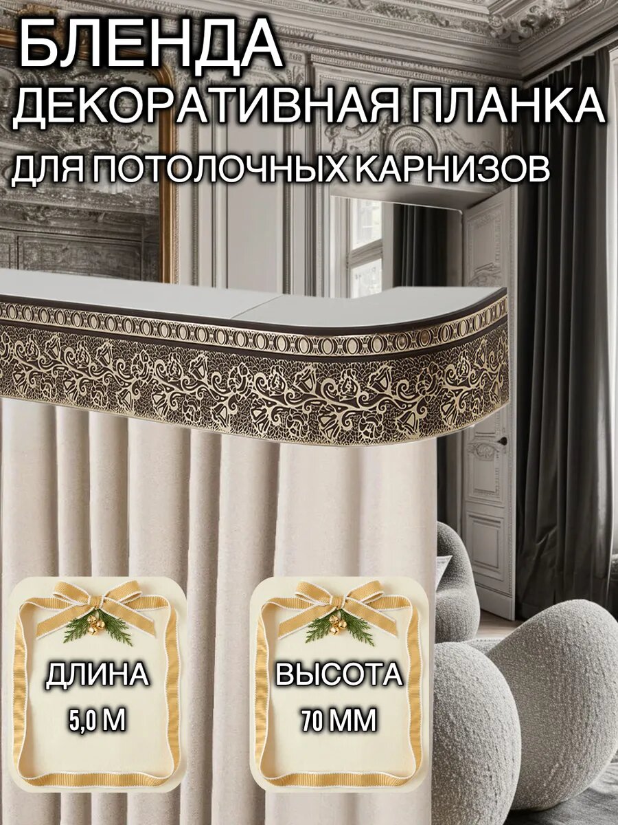 Бленда для потолочного карниза 5 м кружево венге золото