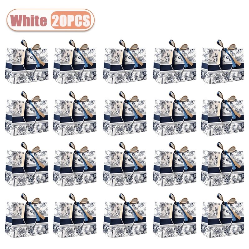 Винтажные подарочные сумки с цветочным принтом M-25X20X12cm, White-20PCS