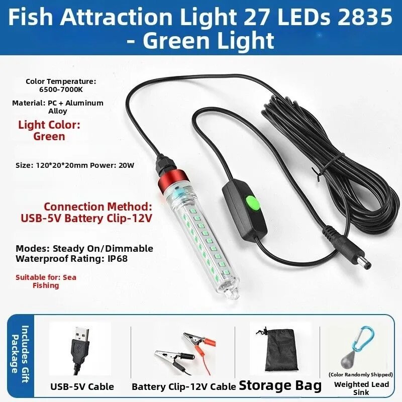 Подводный Светодиодный Рыболовный Фонарь USB Battery Clip 12V 5V с 4 Цветами для Ночной Рыбалки