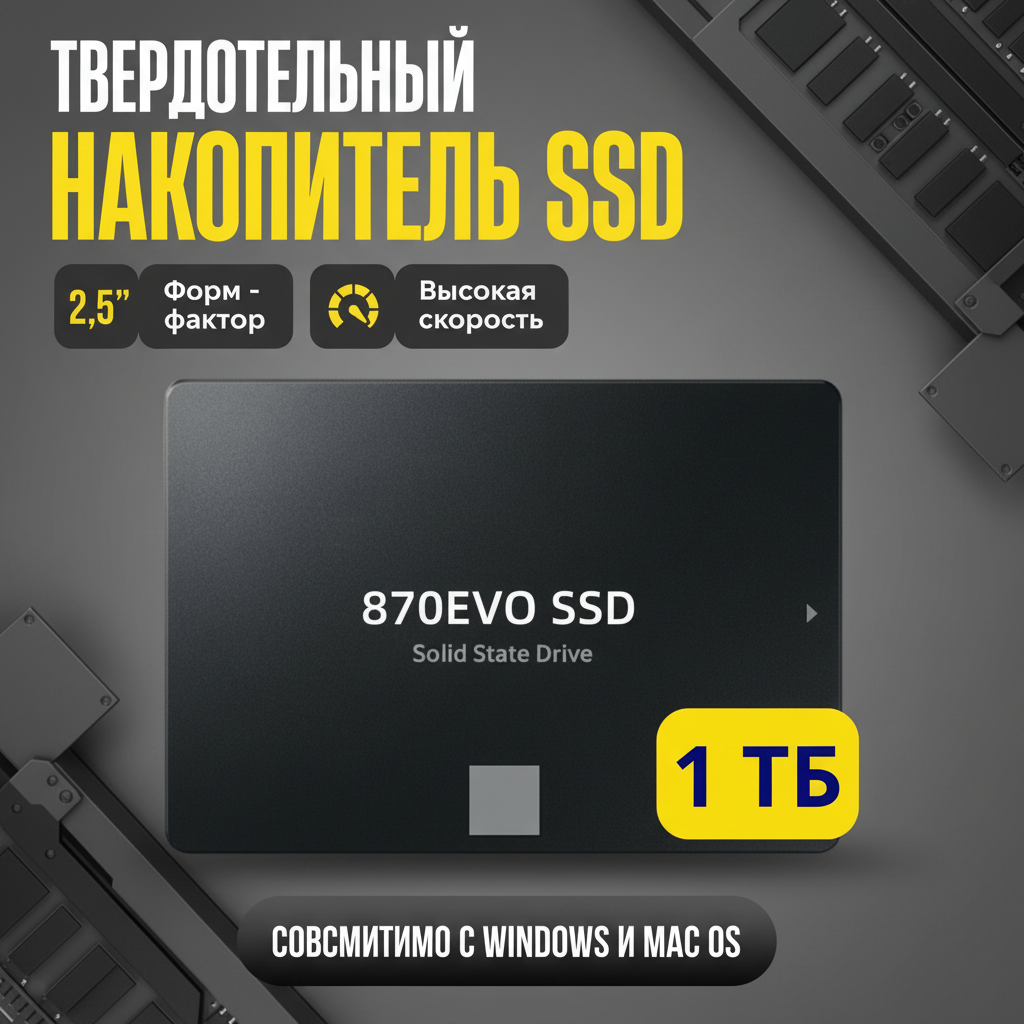 Быстрый твердотельный диск 1 ТБ 2.5" интерфейс Serial ATA III 6 Гбит/с легкий