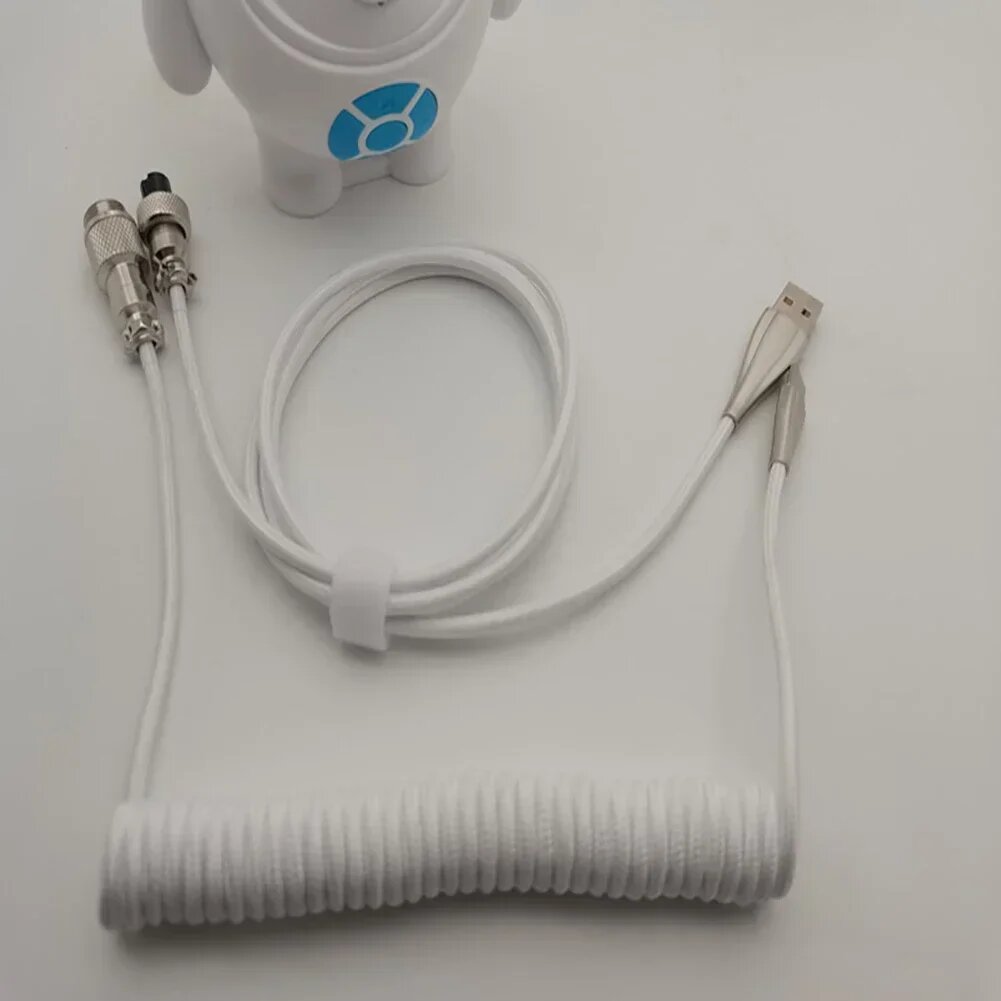 Спиральный USB Type-C кабель для клавы, White