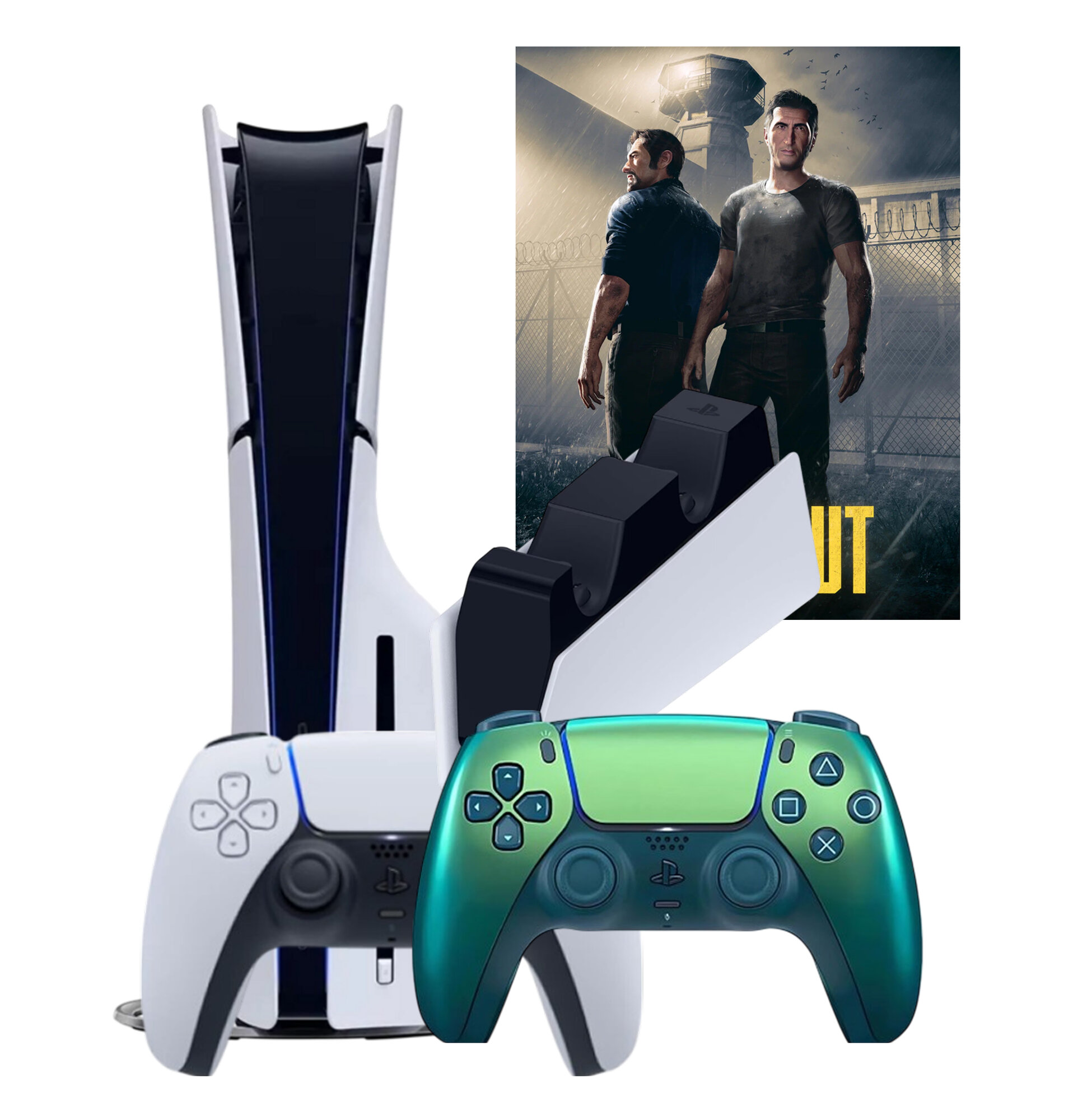 Игровая приставка PlayStation 5 Slim Disk + A Way Out+ Dualsense Charging Station + DualSense PS5 Chrome Teal