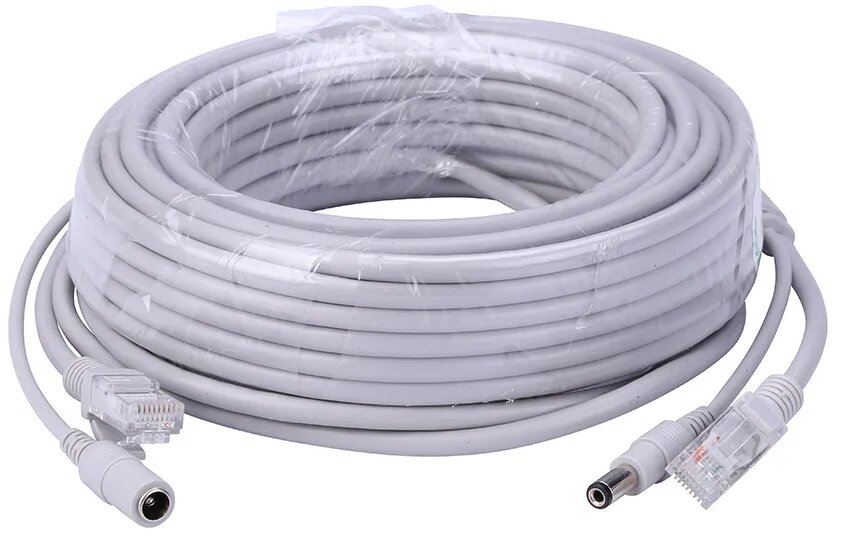 Удлинитель кабеля питания гнездо - штекер 5,5 мм x 2,1 мм + кабель Ethernet (LAN) RJ-45 15 метров для камеры видеонаблюдения, роутера, сетевых устройств