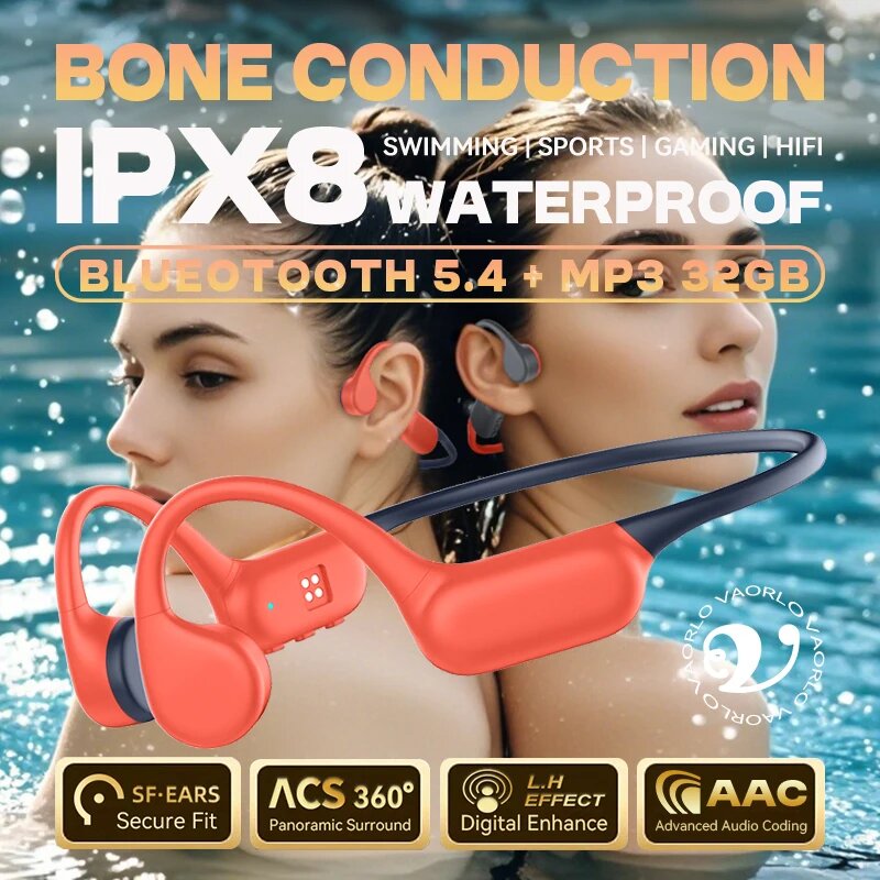 Водонепроницаемые Беспроводные Наушники С Костной Проводимостью IPX8, Bluetooth 5.4, MP3-плеер 32 ГБ, HIFI, С Креплением На Ухо