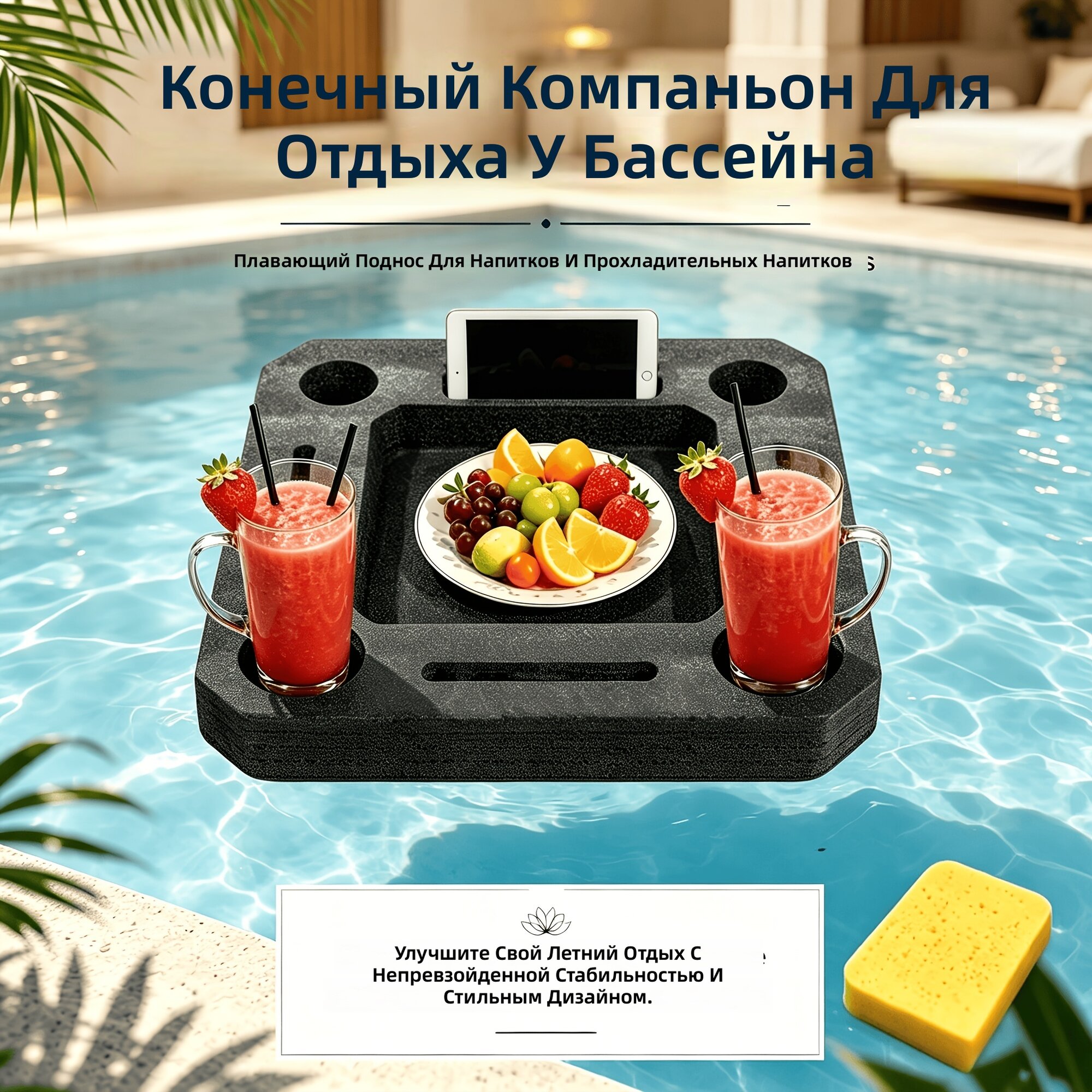 Многофункциональная плавучая подставка для ванны с отделенными отсеками для хранения, модель с четырьмя слотами под стаканы