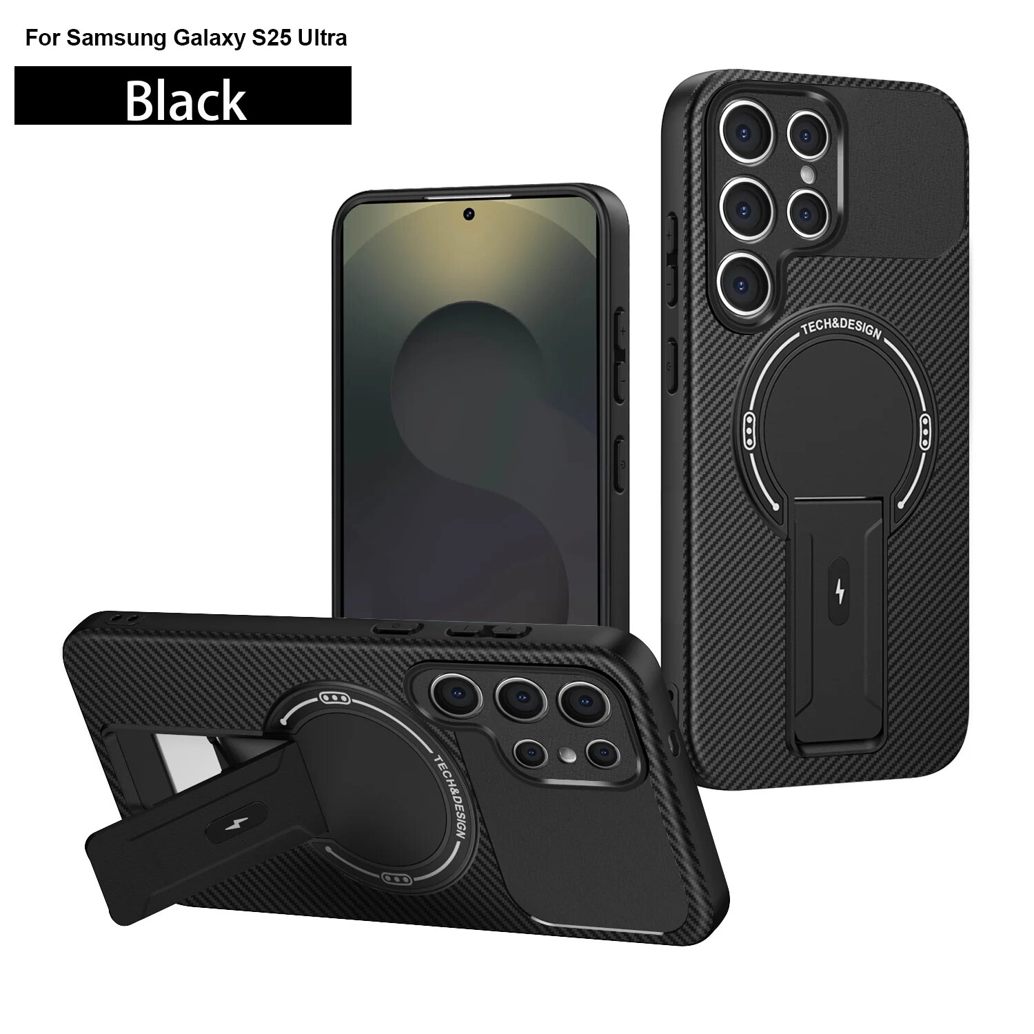 Чехол-подставка Samsung S25 Ultra Invisible Stand Case С Магнитной Galaxy S24 Ultra, Черный, Black