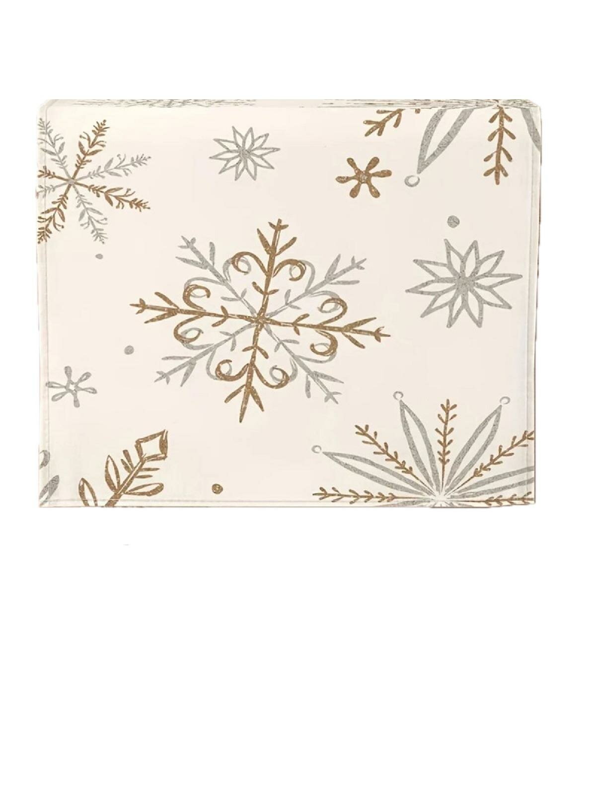 Зимняя скатерть-бегунок со снежинками из льна белого золота по сезону