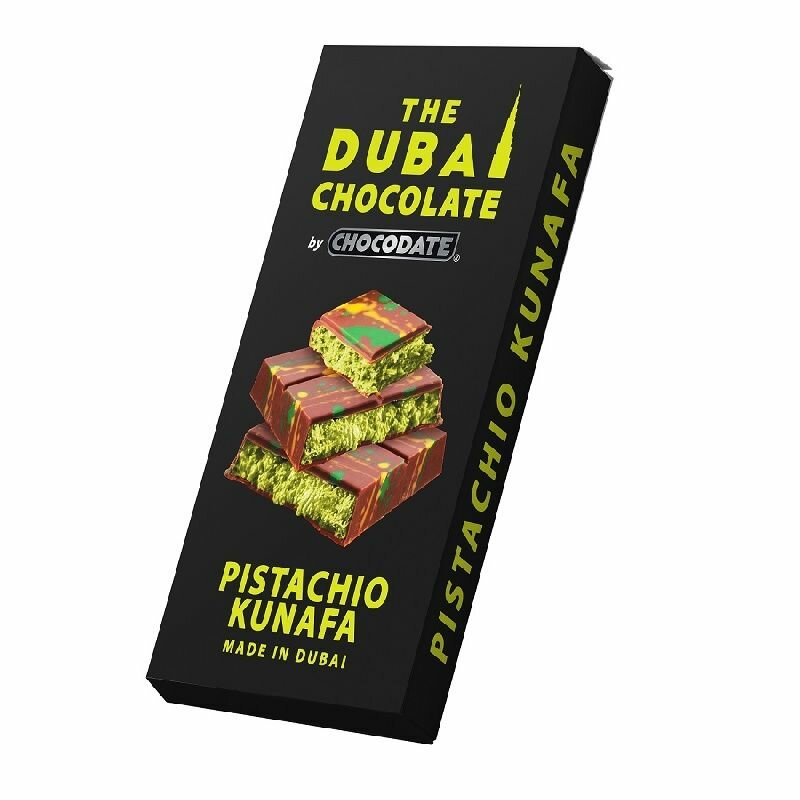 Шоколад CHOCODATE Dubai молочный с фисташковой пастой и хрустящим тестом кунафа Дубайский 75г0