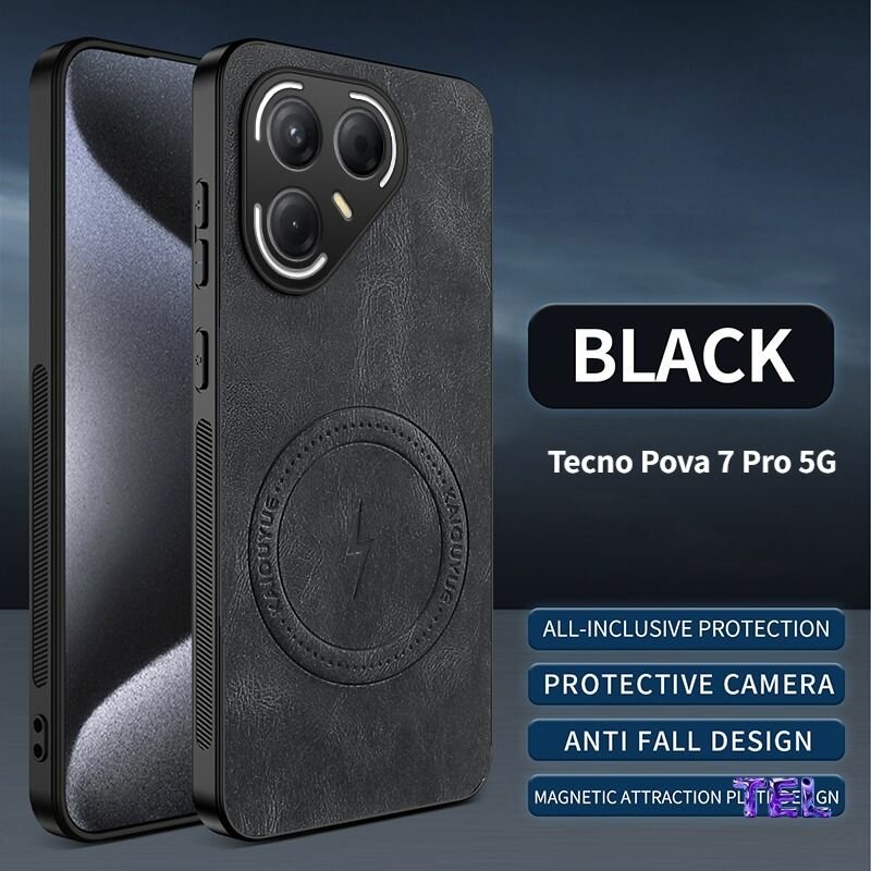Роскошная кожа MagSafe Чехол для Tecno Pova 7 Pro 5G ( Техно Пова 7 Про 5G ) кожаный магнитный для 5G телефона