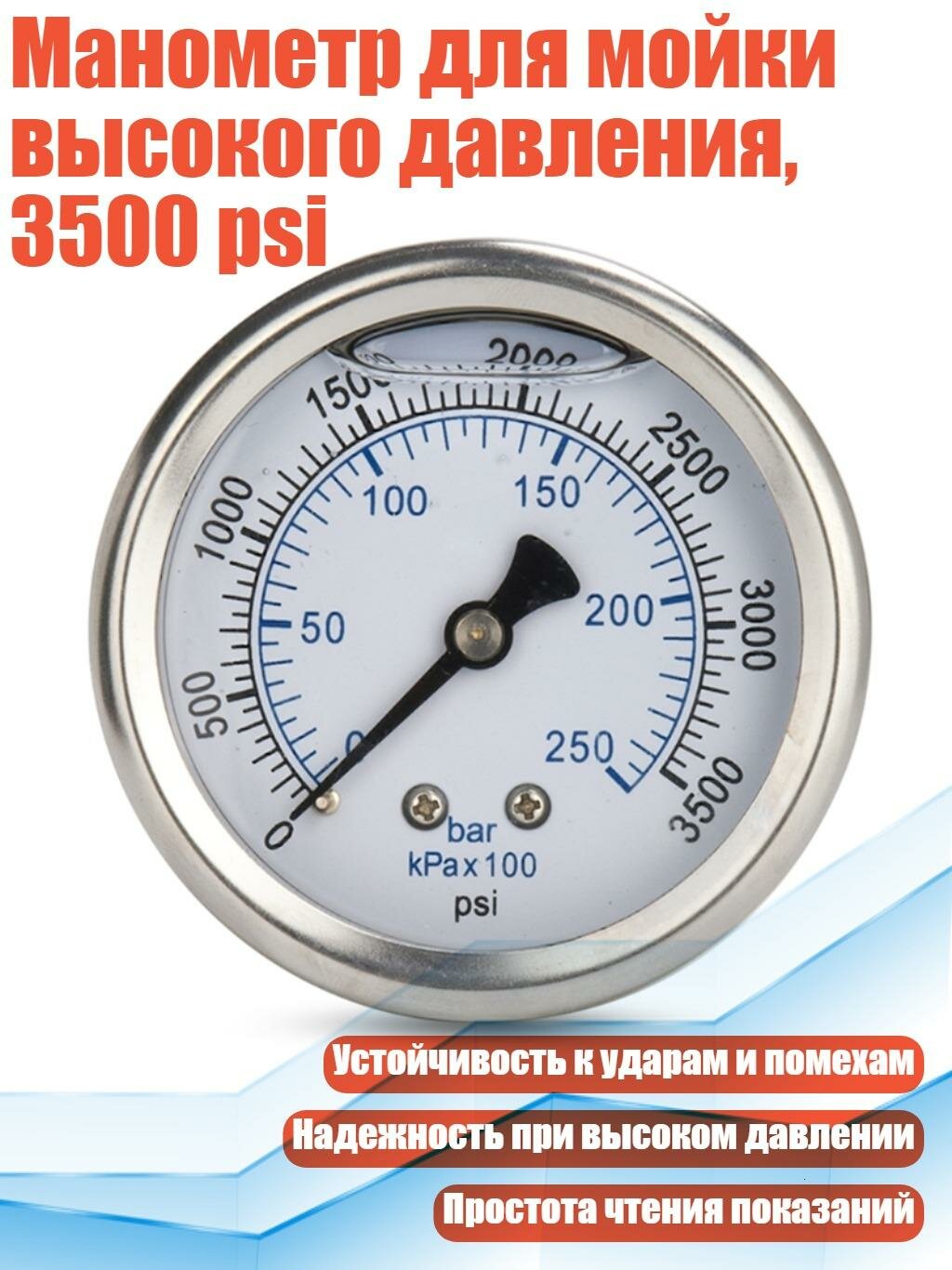 Манометр для мойки высокого давления, 3500 psi
