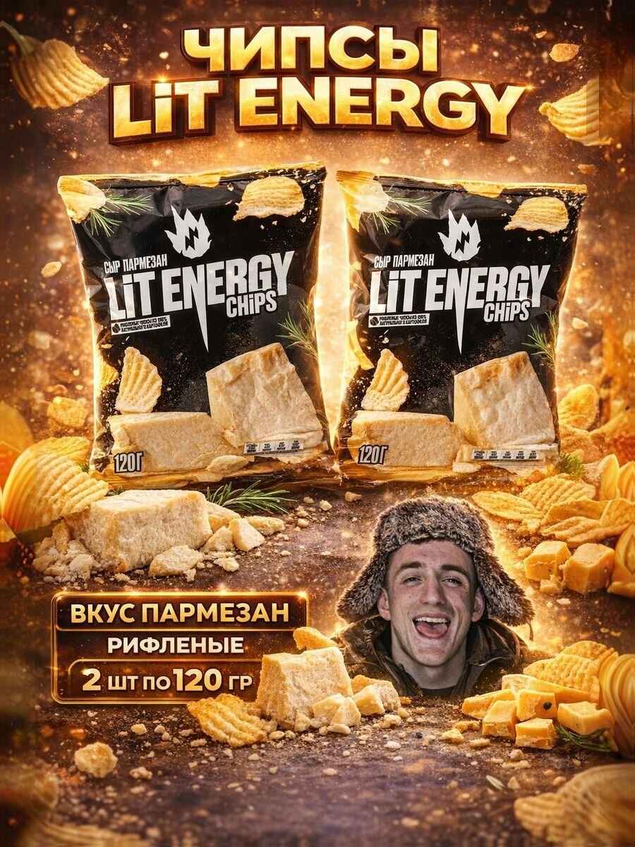 Чипсы LIT ENERGY 2 упаковки по 120 грамм Вкус Пармезан / Лит энерджи 2 шт Пармезан (240 гр)