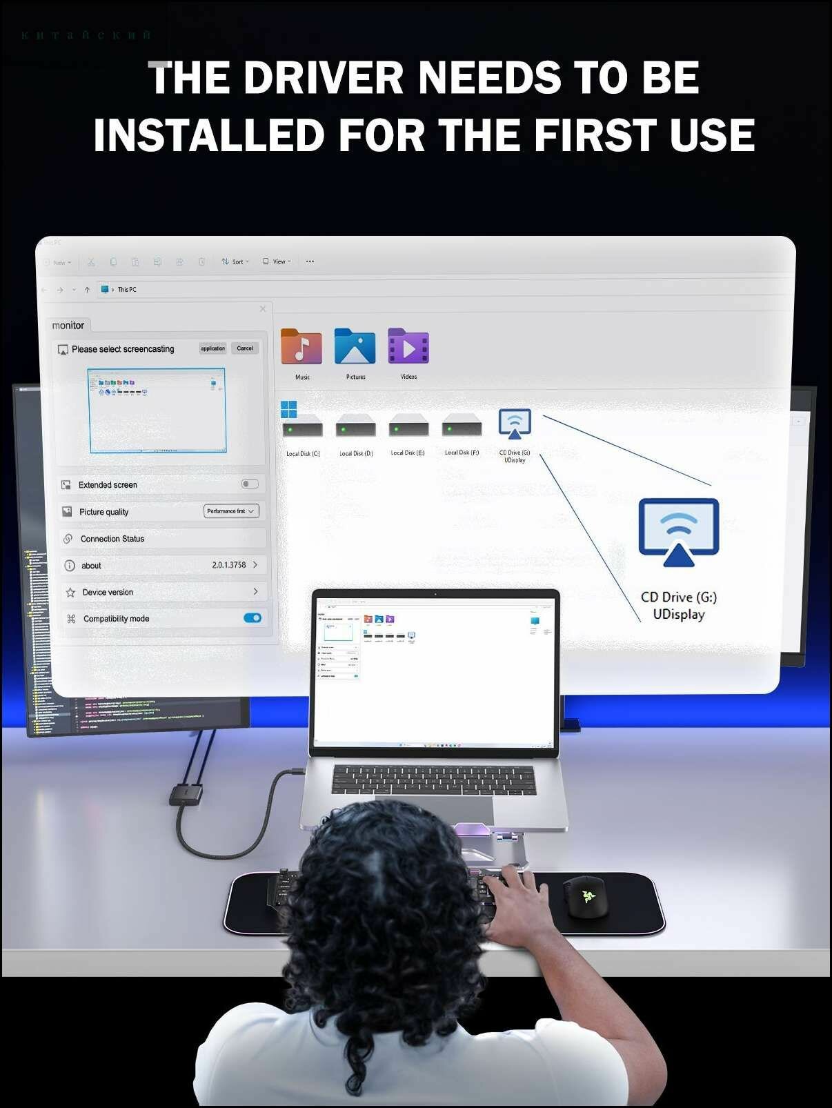 Lemorele HD30 Док-станция USB-HDMI с двумя портами поддержка 4K+1080P, Mac/Windows, режим ABC, требуется установка драйвера