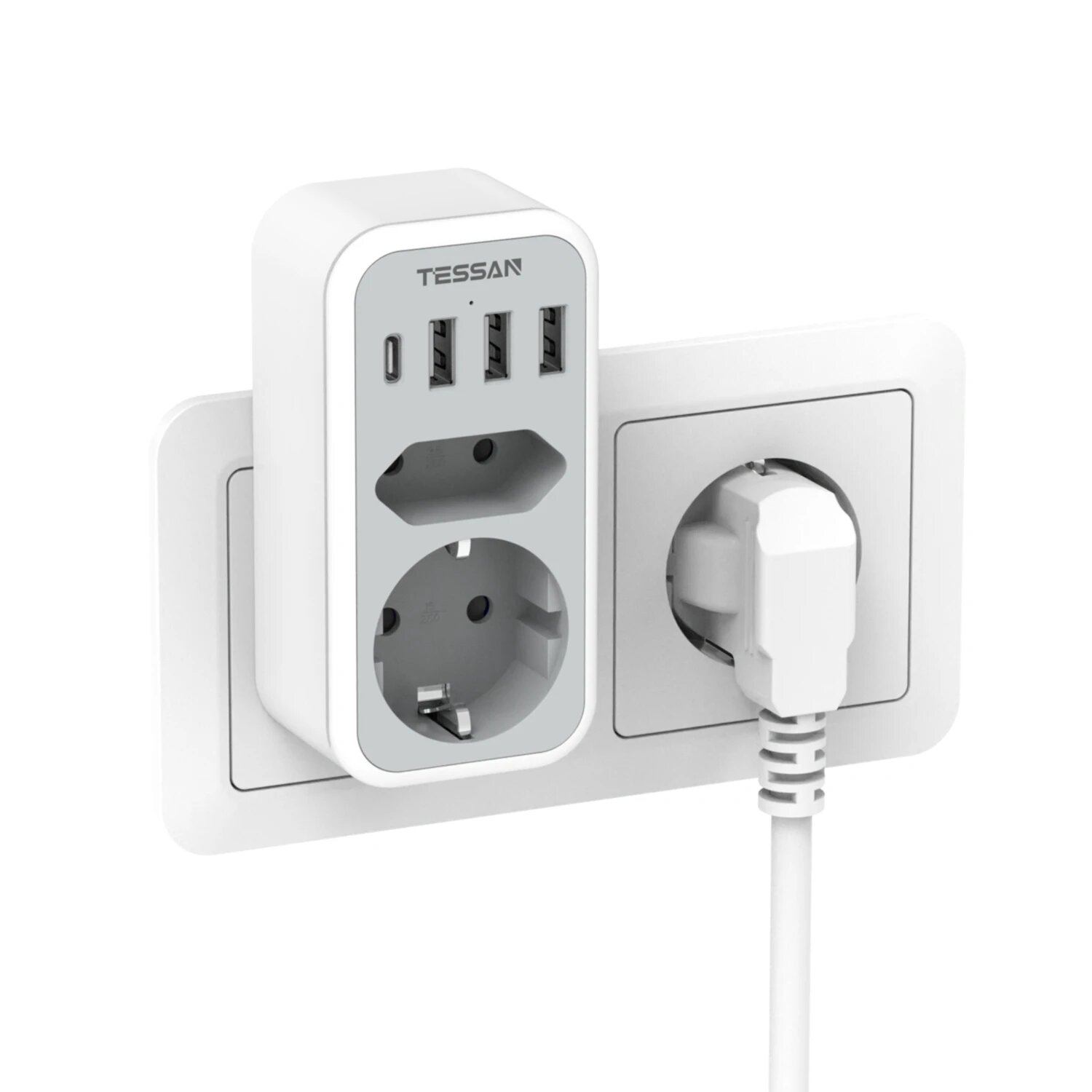 TESSAN Розетка с 3 розетками и 2 USB порта, 2AC 3USBA 1USBC