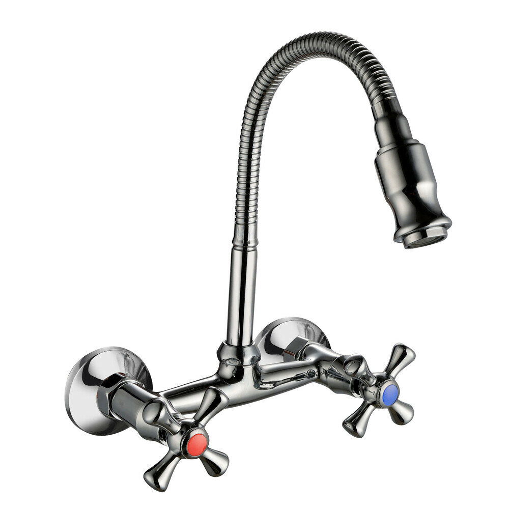Смеситель для кухни Voda Laguna хром с гибким изливом двухвентильный (LGN02F)
