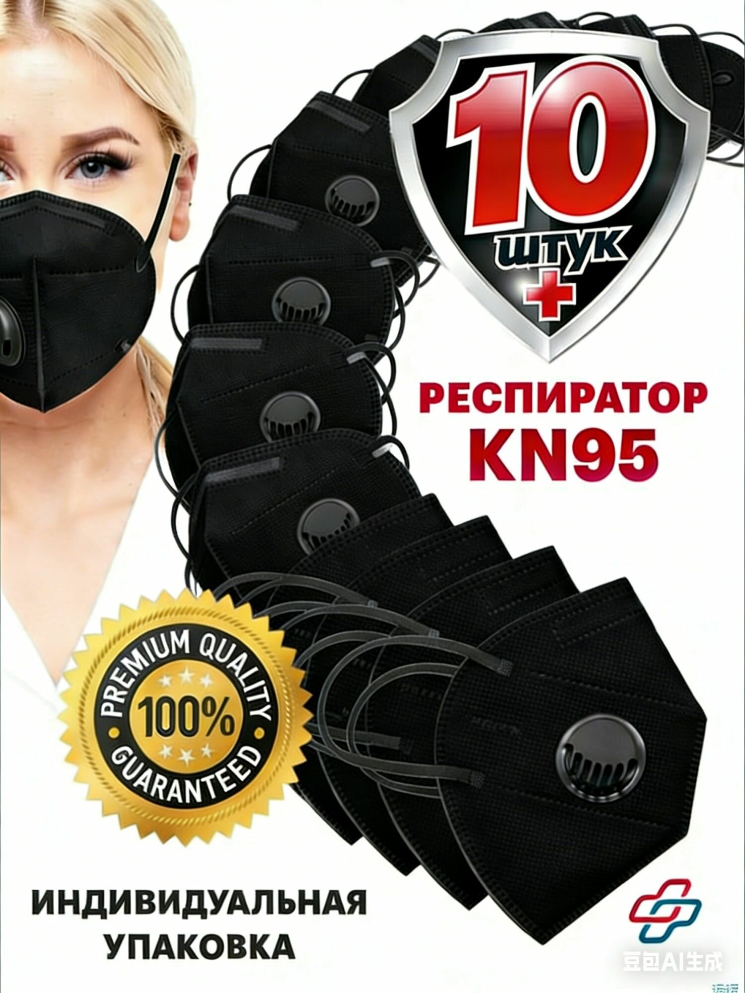 Респиратор FFP2 с клапаном дыхания многоразовый 100 шт