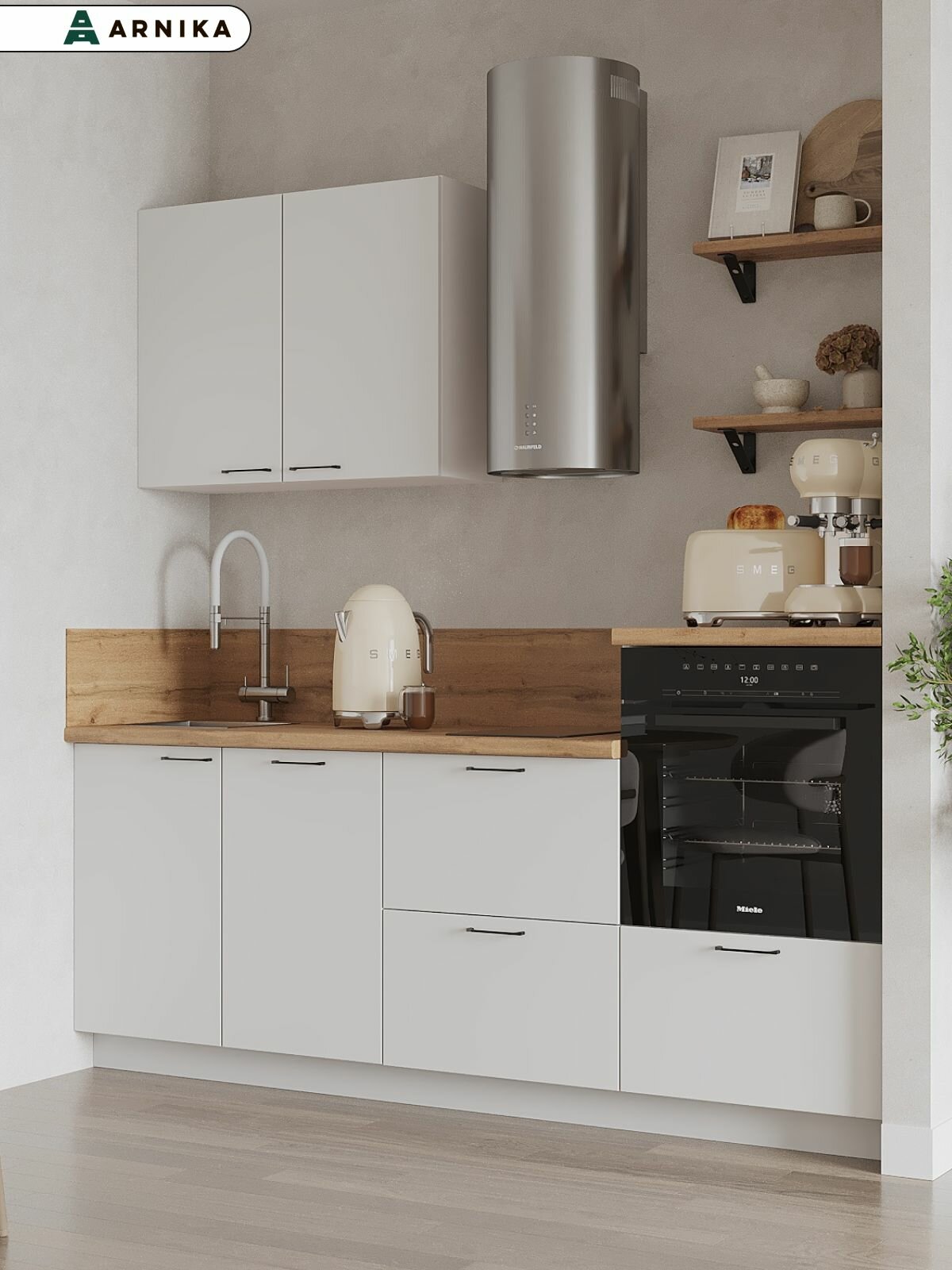 Кухонный гарнитур со столешницей "Дакия" 2,1м х 2,4м, цвет белый, фасад Эмаль