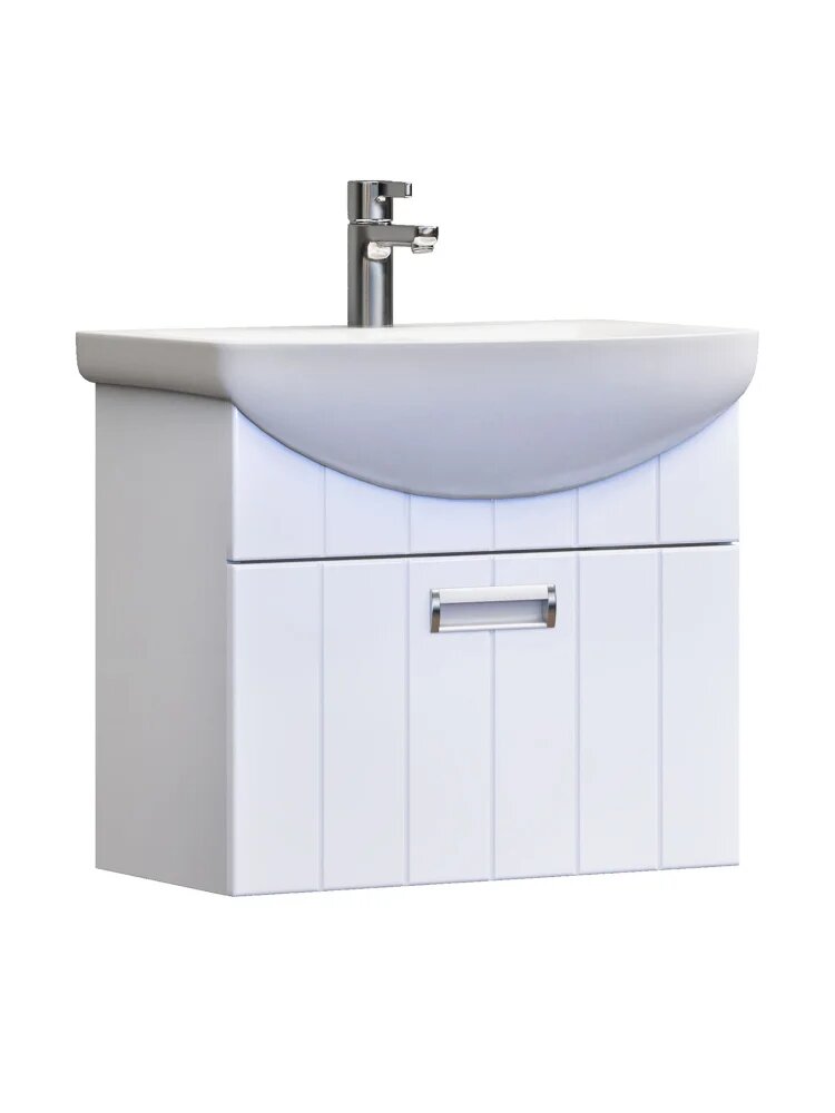 Тумба с раковиной Vigo Diana 60 подвесная, 61 см, белая, глянцевая, из МДФ, с ящиками, раковина для ванной фарфоровая, полукруглая, встроенный слив-перелив, с сифоном