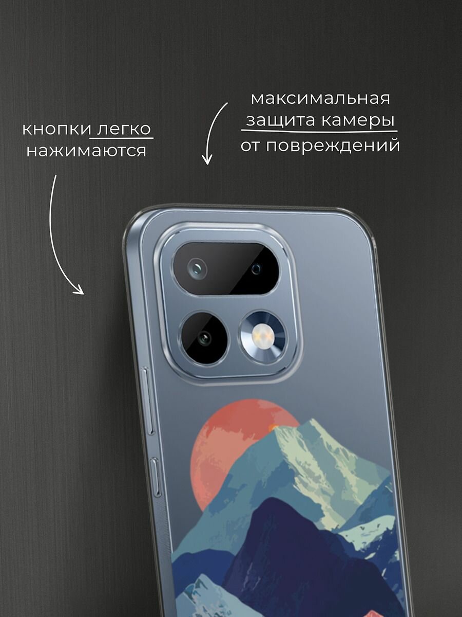 Чехол на Realme 16 Pro / Реалме 16 Про с принтом Закат в снежных горах, прозрачный — фото 1