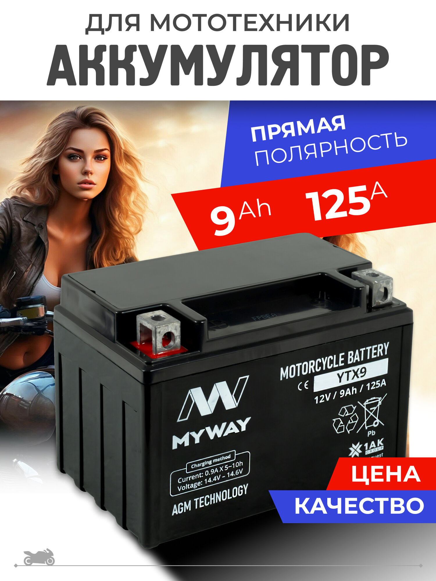 Аккумулятор для мотоцикла 12 вольт 9ач на мотоблок, скутер