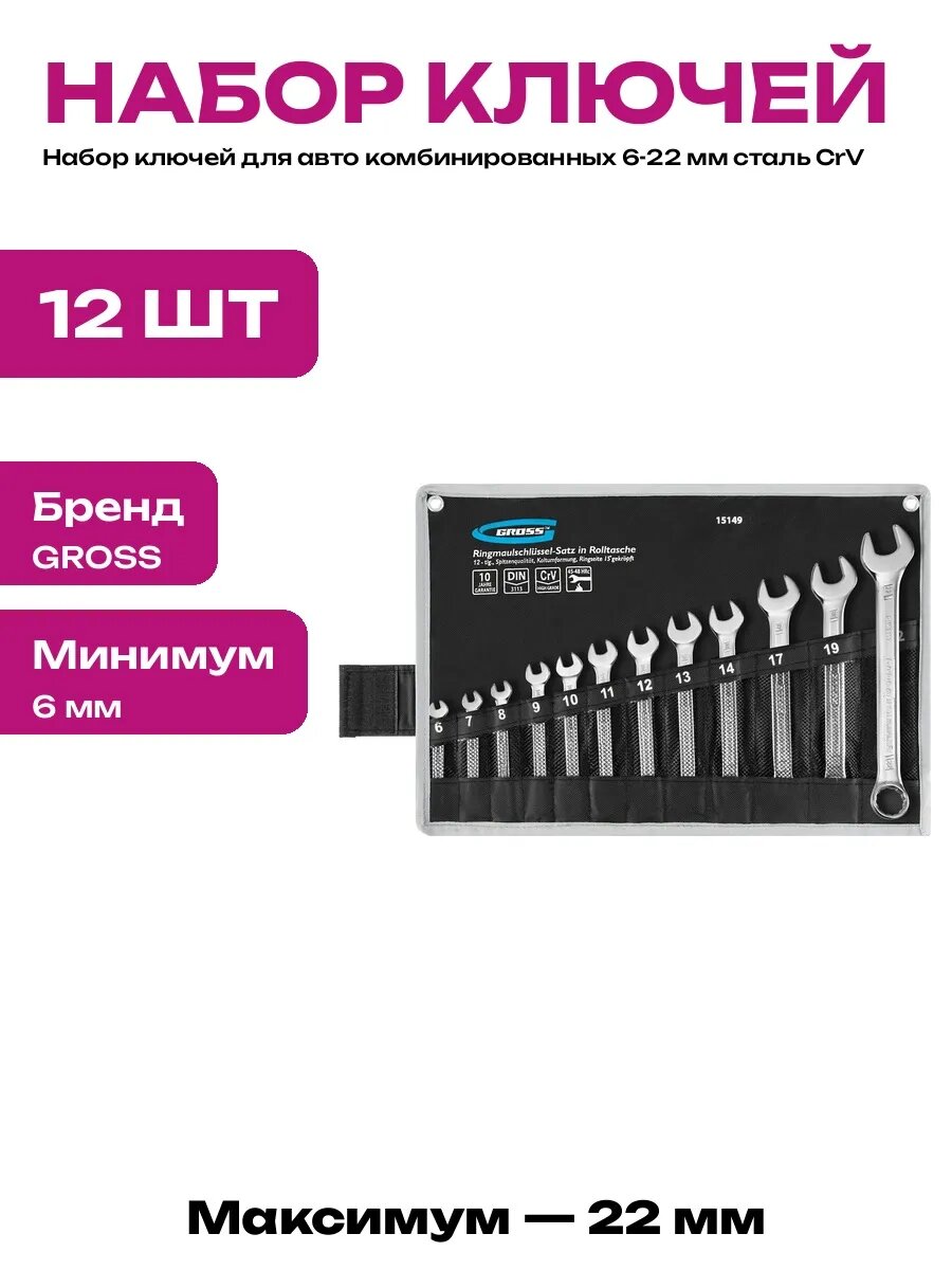 Инструмент автомобильный ключи комбинированные 6-22 мм CrV