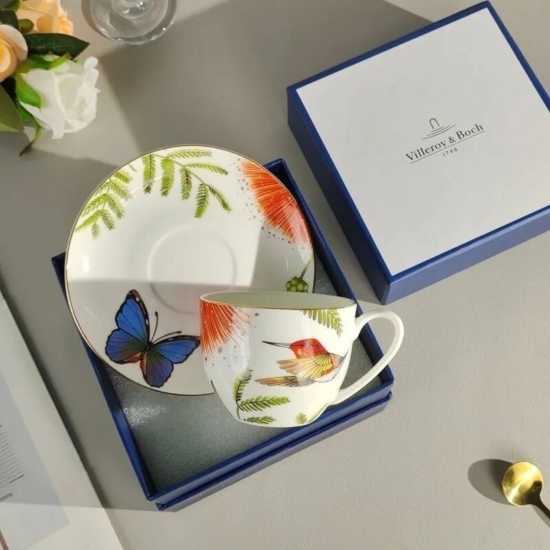 Кружка Villeroy & Boch 200 мл с рисунком птицы и бабочки 1 шт, костяной фарфор