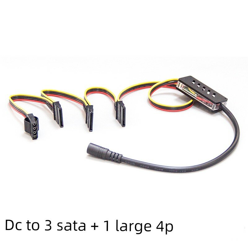 Кабель-адаптер DC5525 к SATA x3 и 4-контактному Molex x1, преобразователь 12В в 5В для NAS