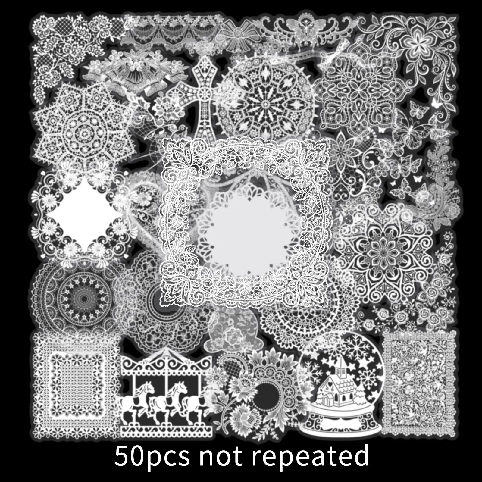 50 шт. прозрачных ПЭТ-наклеек с кружевной отделкой, свежие, однотонные, простые, эстетичные декоративные стикеры для скрапбукинга, дневников и поделок