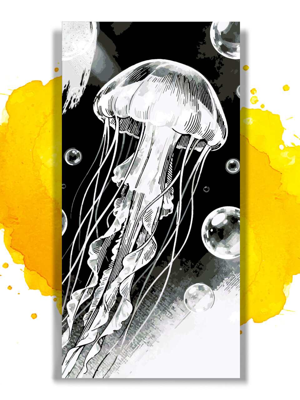 Картина по номерам на холсте Медуза графика ЧБ, 30 х 60 см
