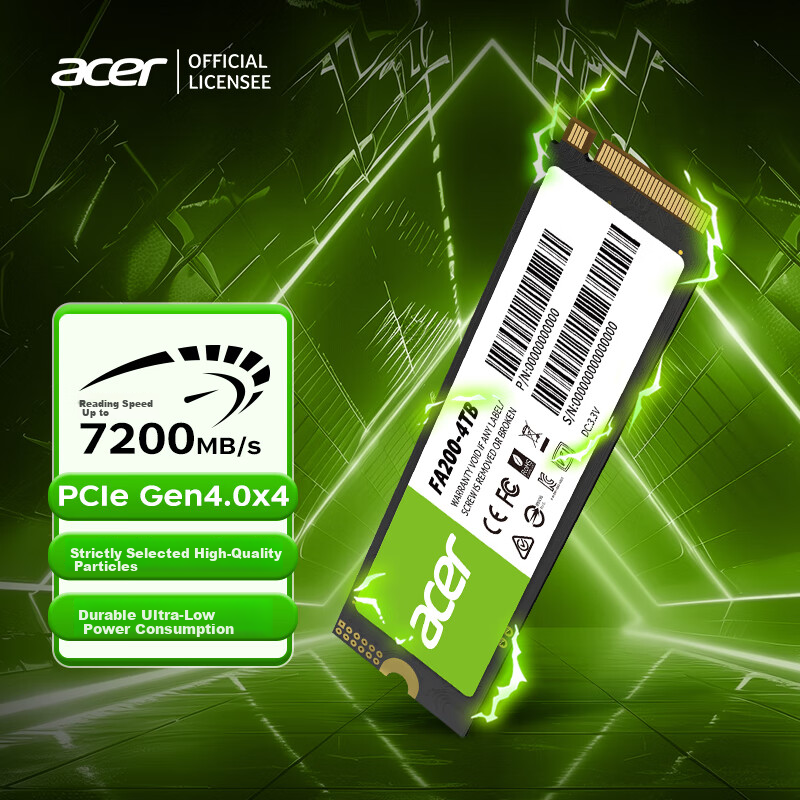 Acer 2TB SSD Solid State Drive M.2 Interface (NVMe Protocol) FA200 Series NVMe PCIe 4.0 (7200MB/s Read Speed)