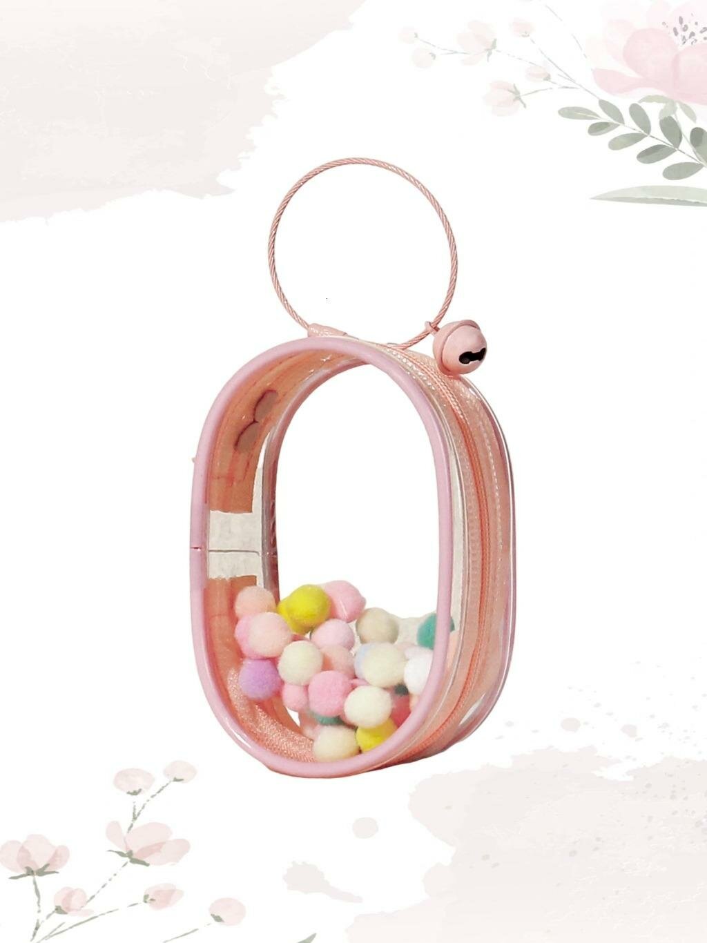 Прозрачный ПВХ-мешок для хранения детских вещей, Персиковый порошок - Круглый