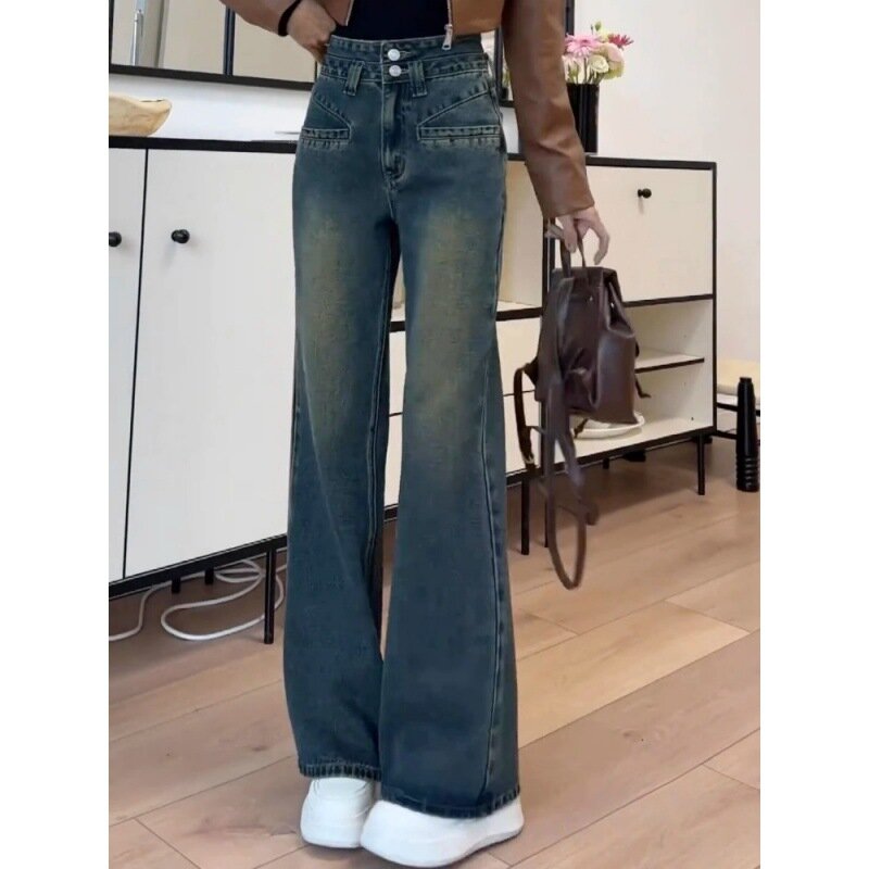 LI Mall Джинсы для полных зимни рогулок с флисом прямые широкие деним