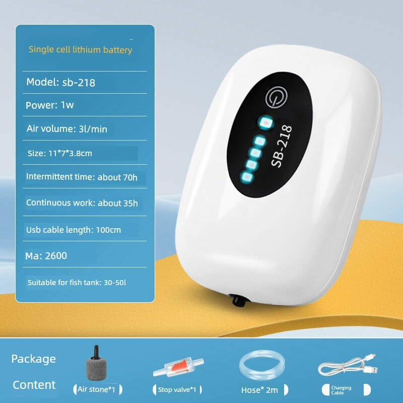 Расширенный однодырочный кислородный насос, 70-часовая работа, двухрежимная система, тихий аэратор для аквариумов