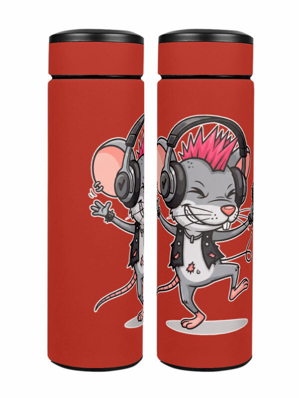 Термос «Рок-мышь с ирокезом/Punk Rock Mouse» (красный)