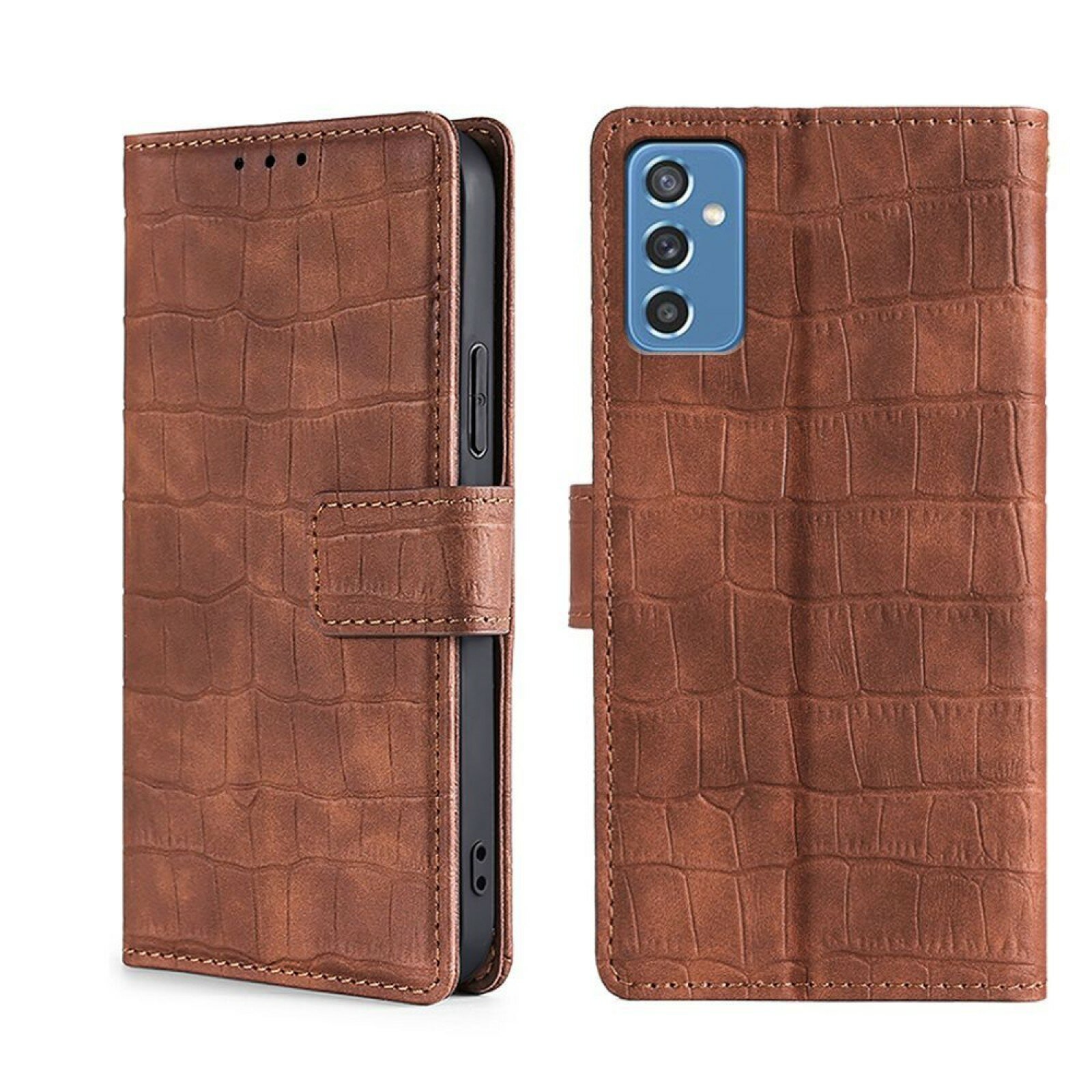 Чехол-книжка MyPads для Samsung Galaxy M52 5G коричневый с тиснением под крокодиловую кожу