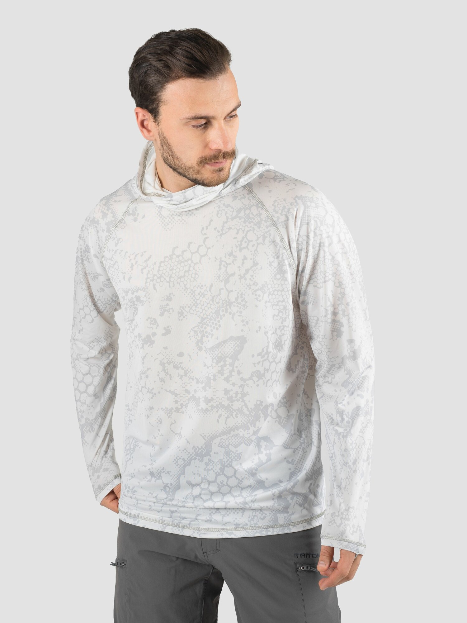 Джерси с капюшоном и баффом в цвете White print, лонгслив для активного отдыха и рыбалки — фото 1